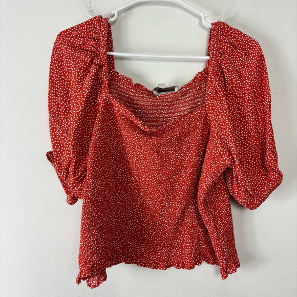 LOFT | Tops | Loft Smocked Crop Top Womens L Puff Sleeve Square Neck ...